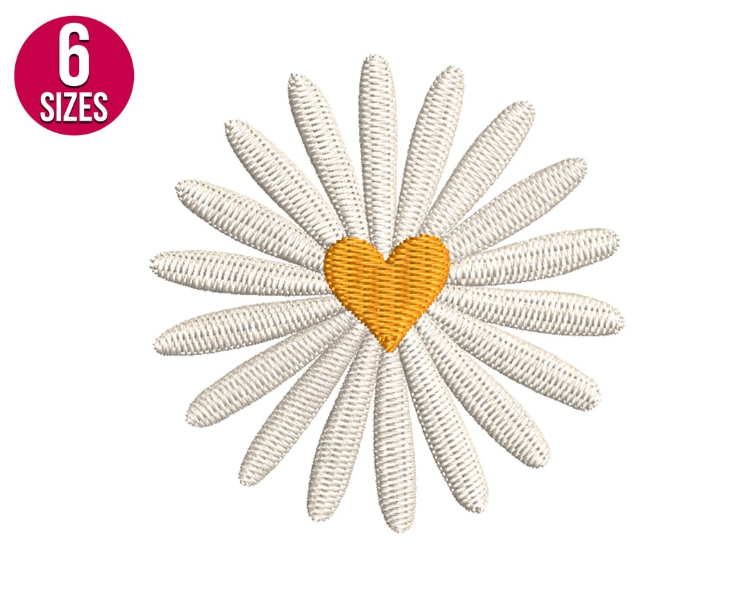 Heart Daisy Flower Embroidery Design, Floral, Machine Embroidery File ...