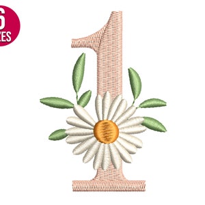 Floral Font Flower Alphabet Number One Embroidery Design, Number 1 ...