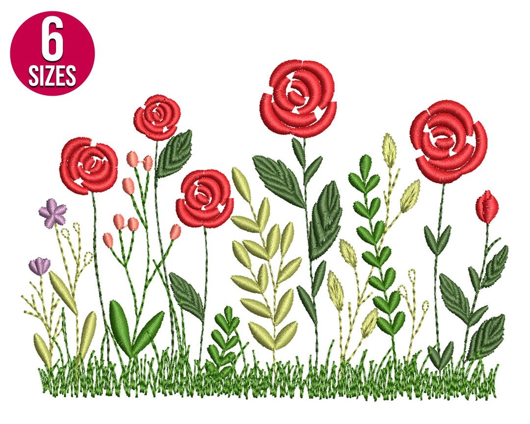Rose Flower Bunch Embroidery Design, Wildflower, Machine Embroidery ...
