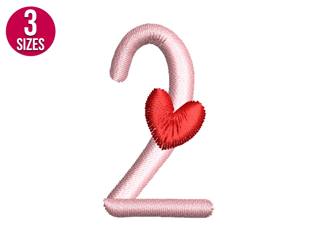 Valentines Font Heart Alphabet Number Two Embroidery Design, Machine ...