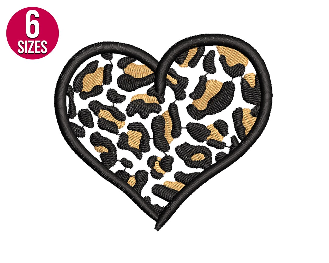 Leopard Print Heart Embroidery Design, Heart Shape, Valentines Day ...