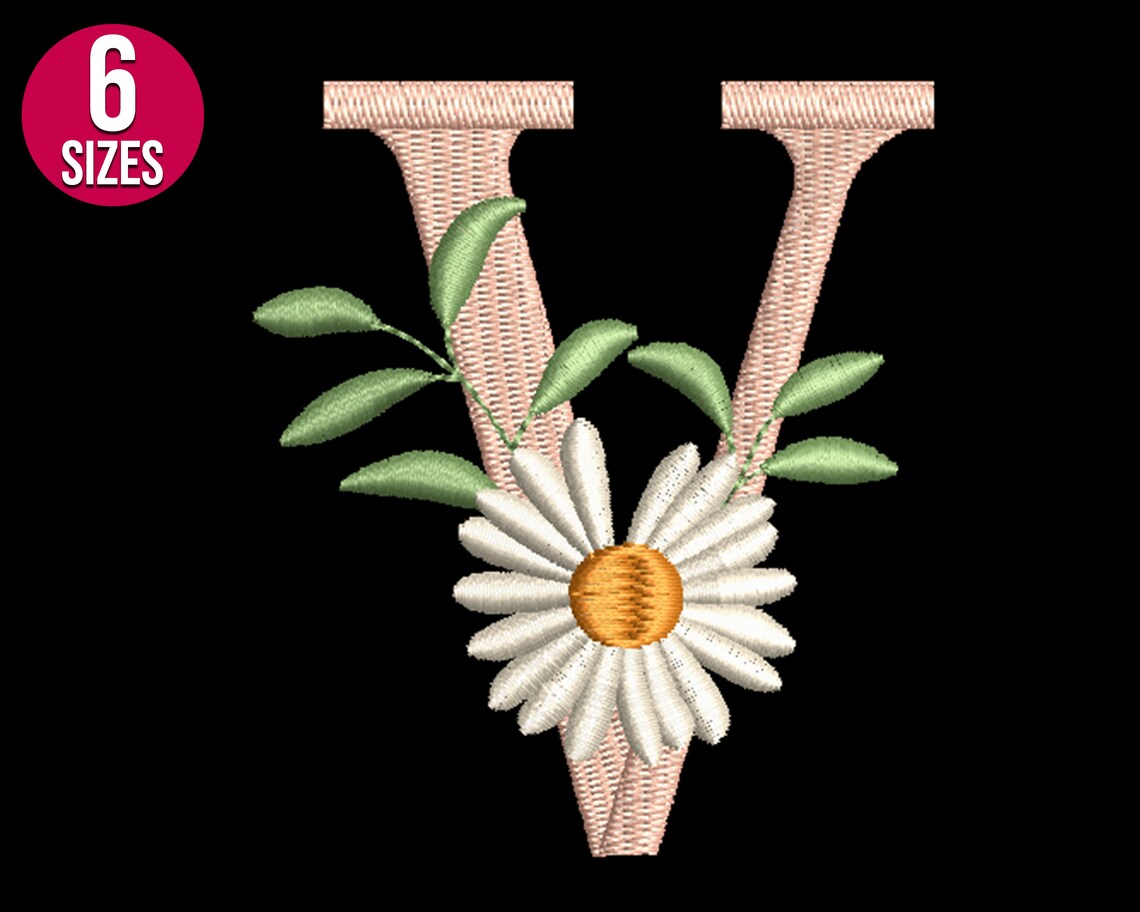 Floral Font Flower Alphabet V Letter Embroidery Design - Etsy UK
