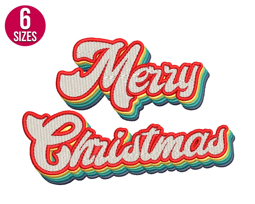 Merry Christmas Machine Embroidery Design, Xmas, Retro, Instant ...