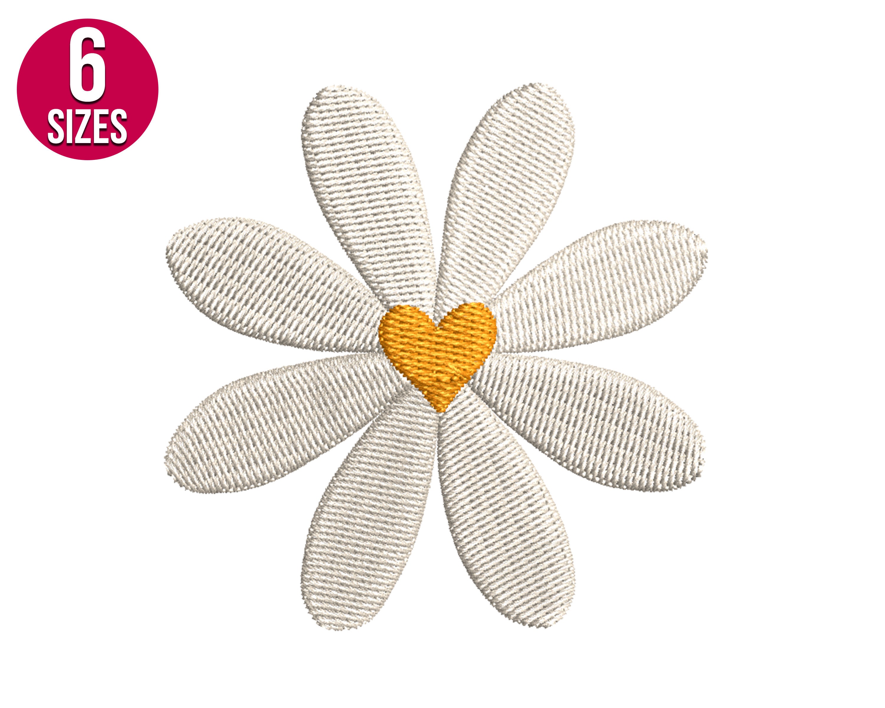 Mini Daisy Flower With Heart Embroidery Design Floral - Etsy