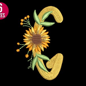 Floral Font Sunflower Alphabet G Letter Embroidery Design, Machine ...