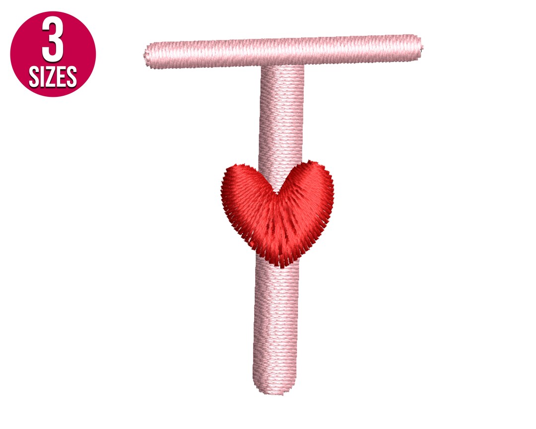 Valentines Font Heart Alphabet T Letter Embroidery Design, Machine ...