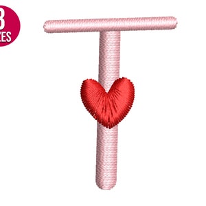 Valentines Font Heart Alphabet T Letter Embroidery Design, Machine ...