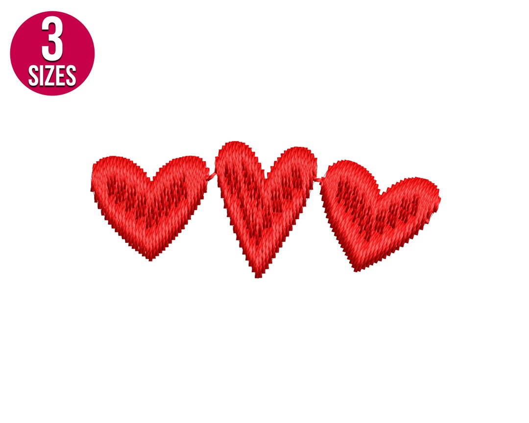 Hearts Embroidery Design, Three Hearts, Mini Heart Shape, Love ...