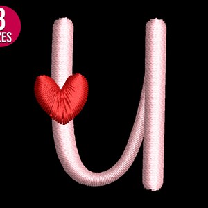 Valentines Font Heart Alphabet U Letter Embroidery Design, Machine ...