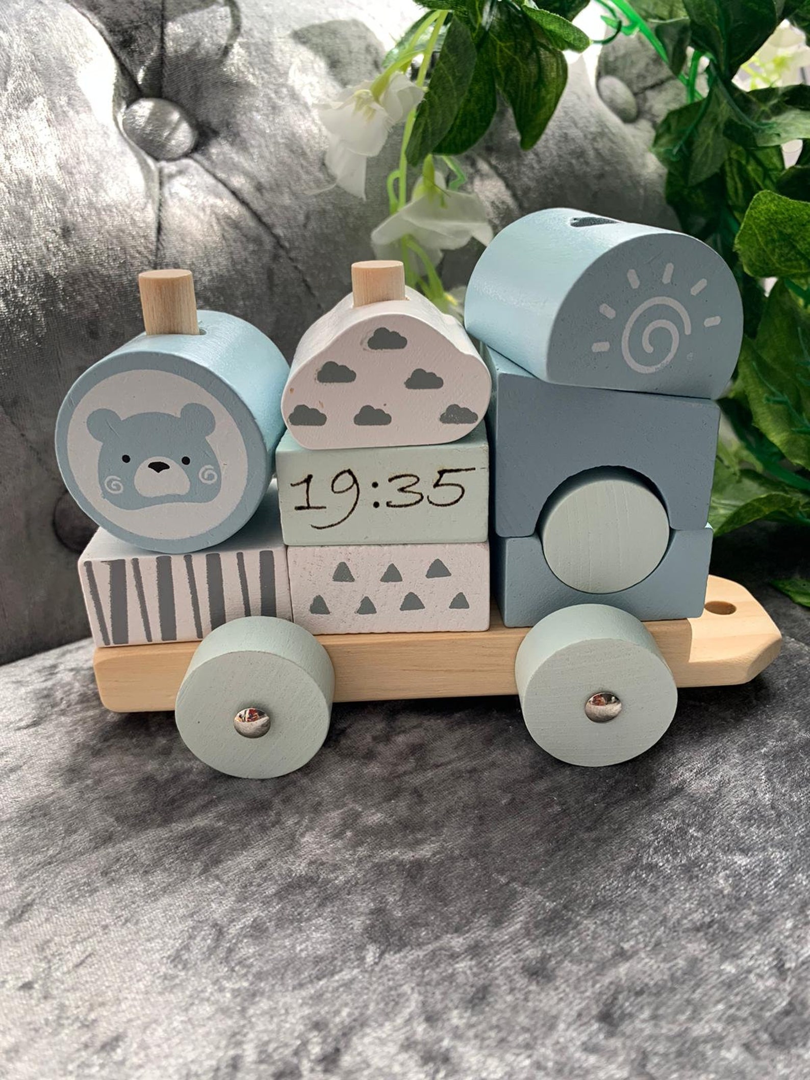 Wooden Personalised Train Set Kids Engraved Custom Blue Pull | Etsy