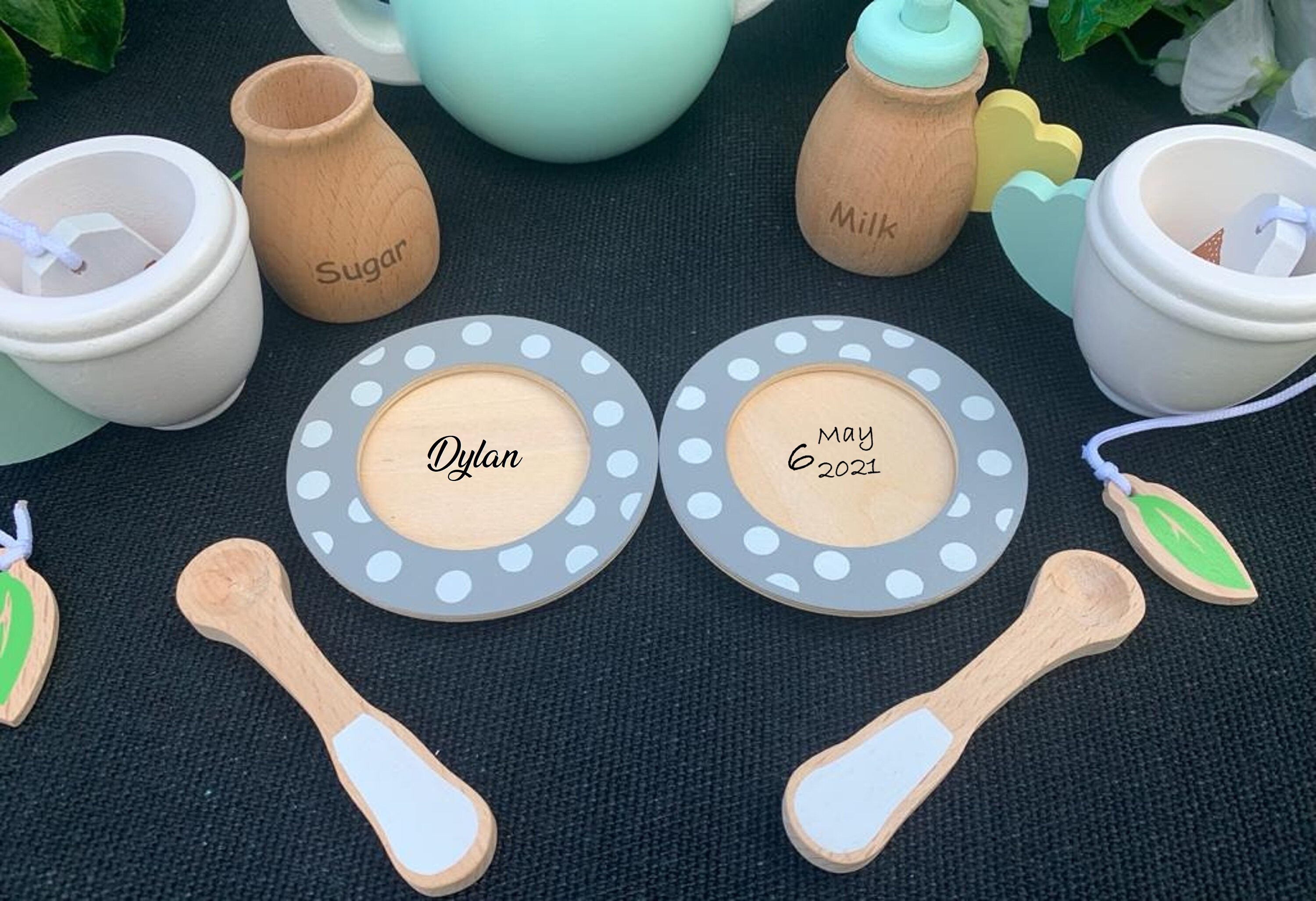 Wooden Personalised Afternoon Tea Set Kids Engraved Custom Unisex ...