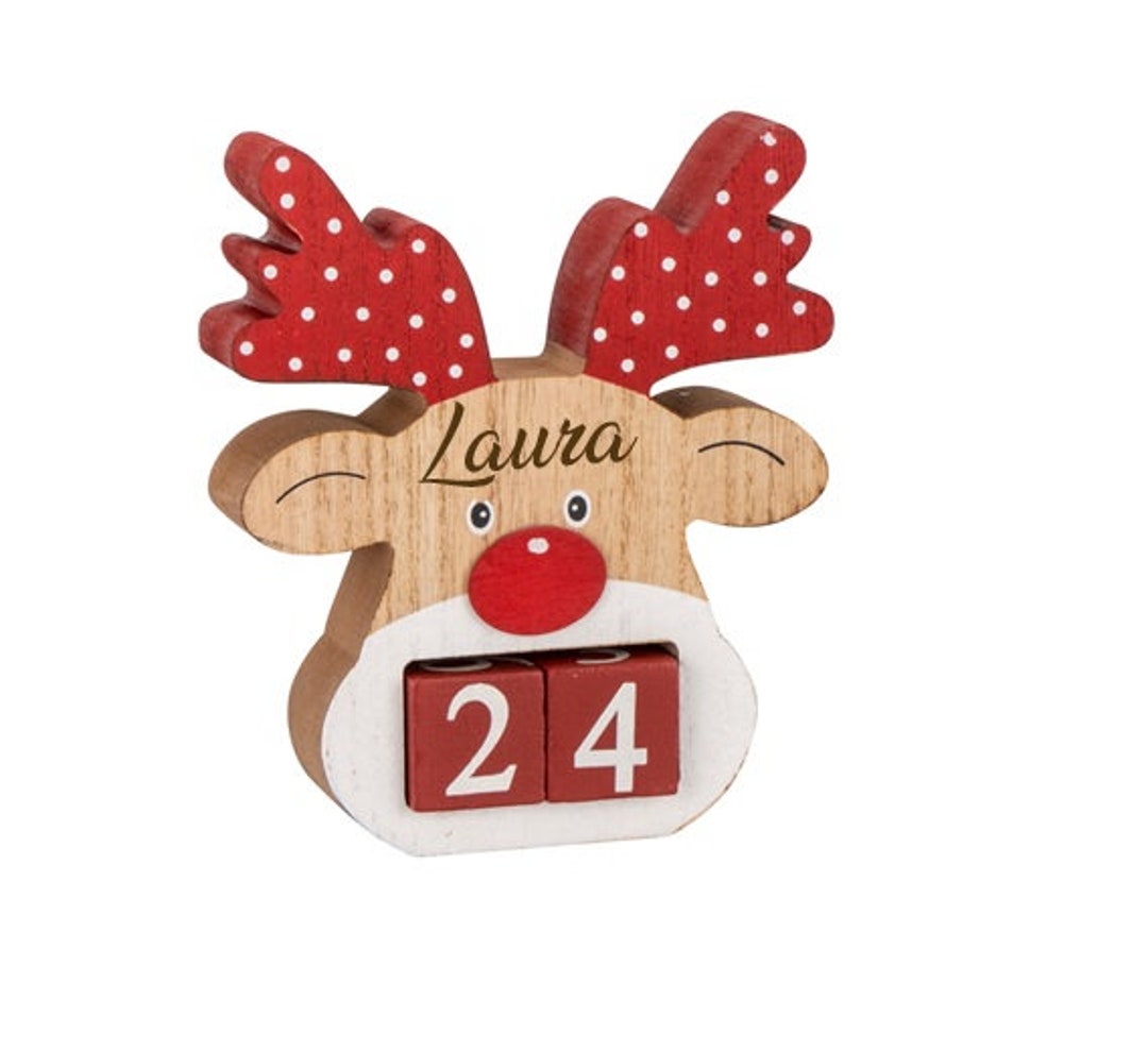 Personalised Engraved Advent Calendar, Wooden Reindeer Advent Block ...
