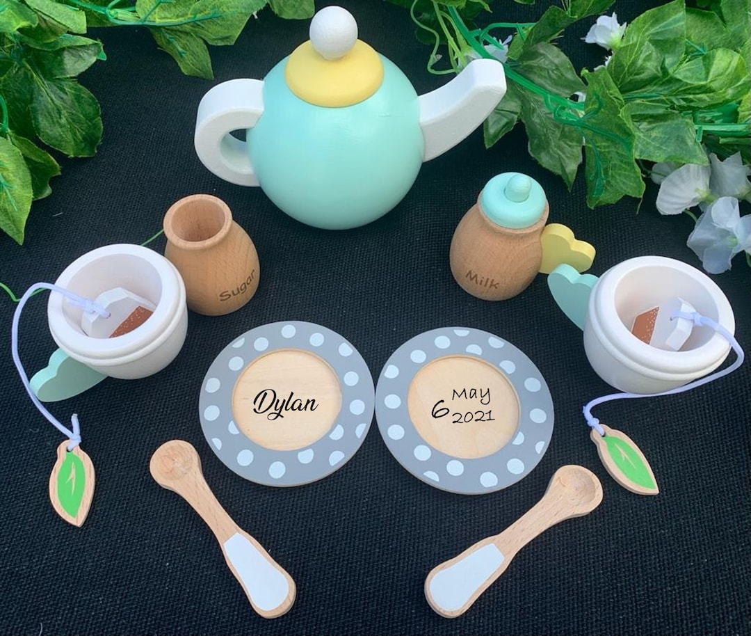 Wooden Personalised Afternoon Tea Set Kids Engraved Custom Unisex ...