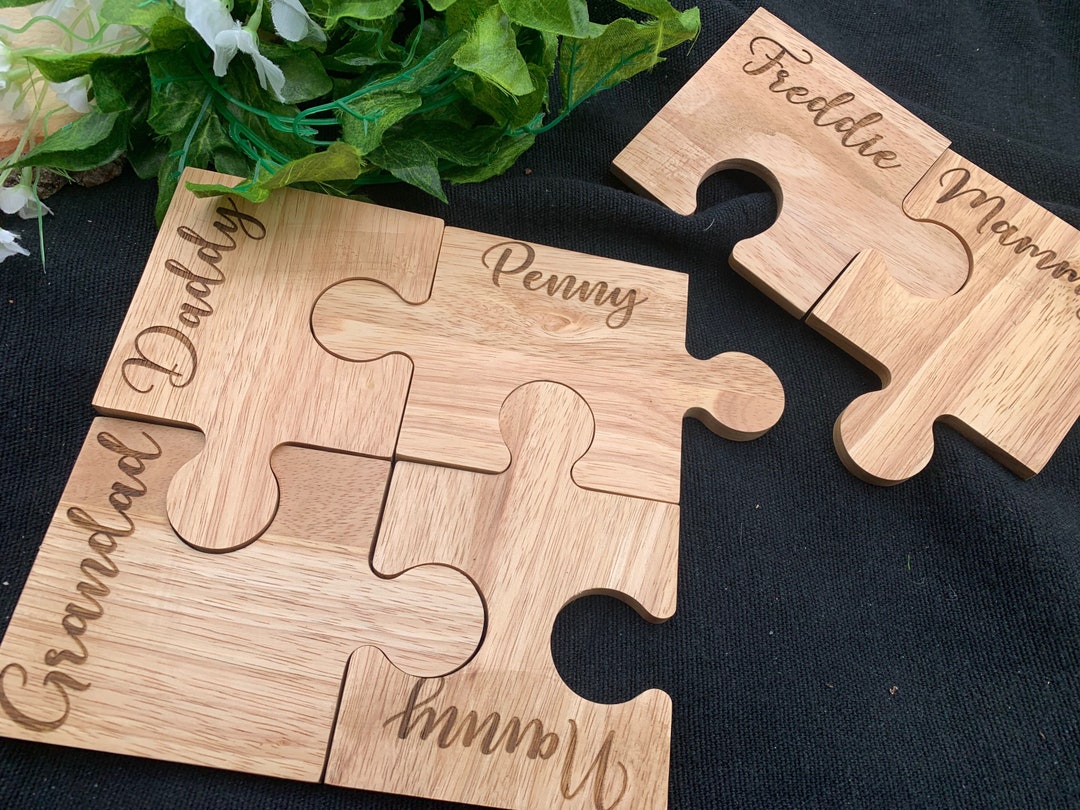 Personalised 4 or 6 Piece Jigsaw Coaster - Solid Wood - Customised ...