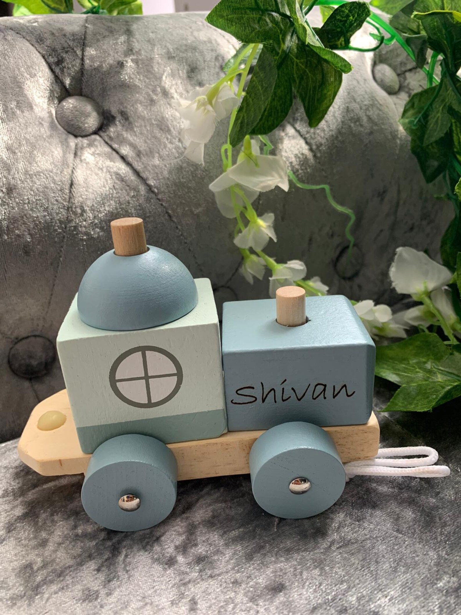 Wooden Personalised Train Set Kids Engraved Custom Blue Pull | Etsy