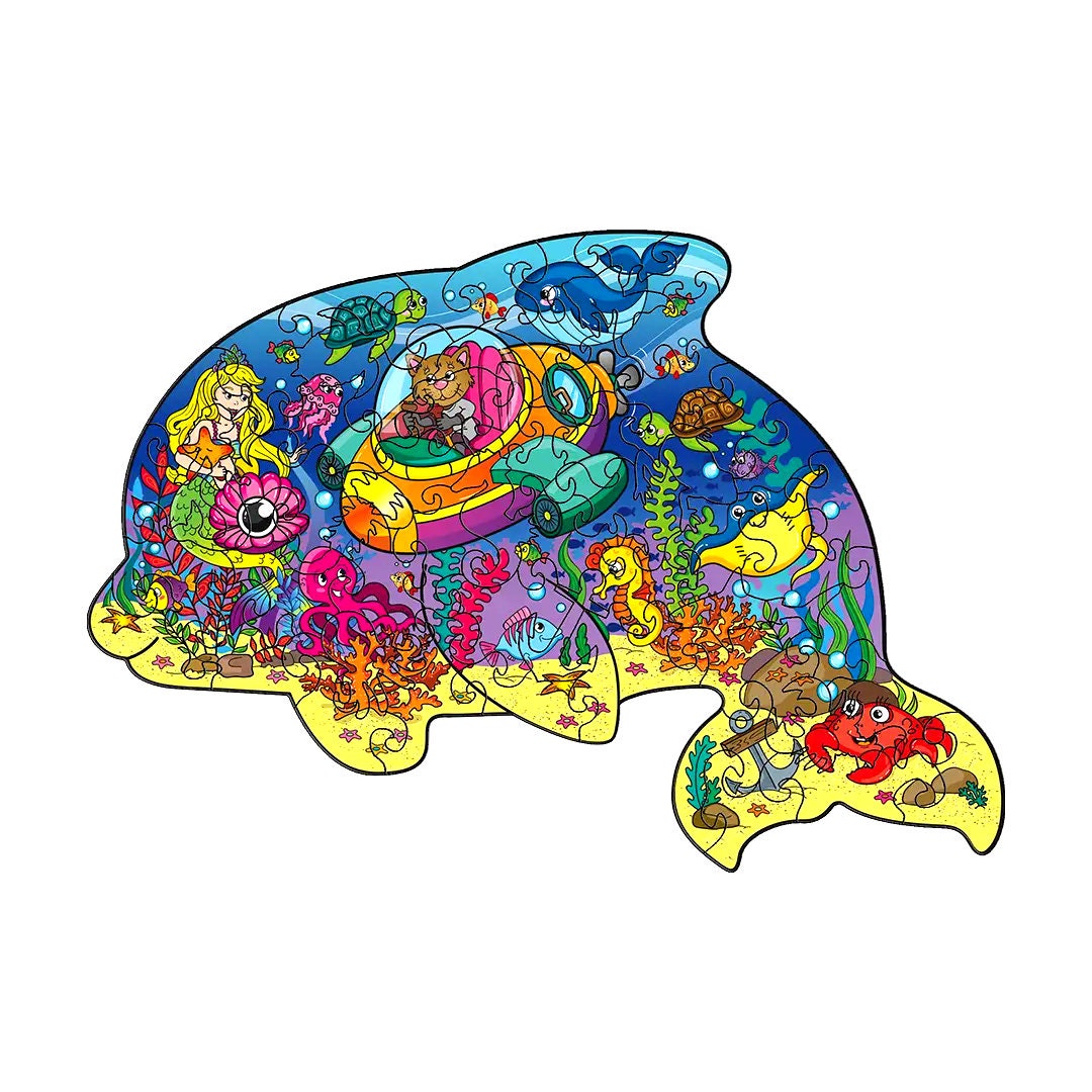 Wooden Puzzle for Children Dolphin / 58 Figured Elements. Ecological ...