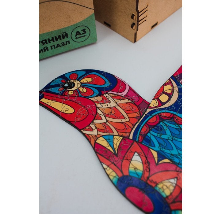 Figural Puzzle Made of Wood Fragile Hummingbird in a Wooden Gift Box ...