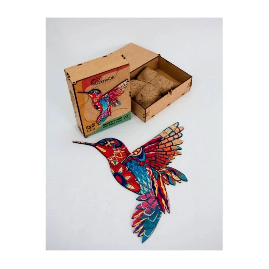 Figural Puzzle Made of Wood Fragile Hummingbird in a Wooden Gift Box ...