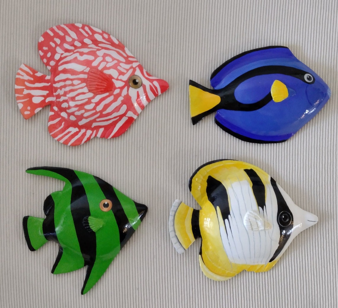 Fish/four Tropical Fish Wall/paper Mache/paper Mache Fish - Etsy