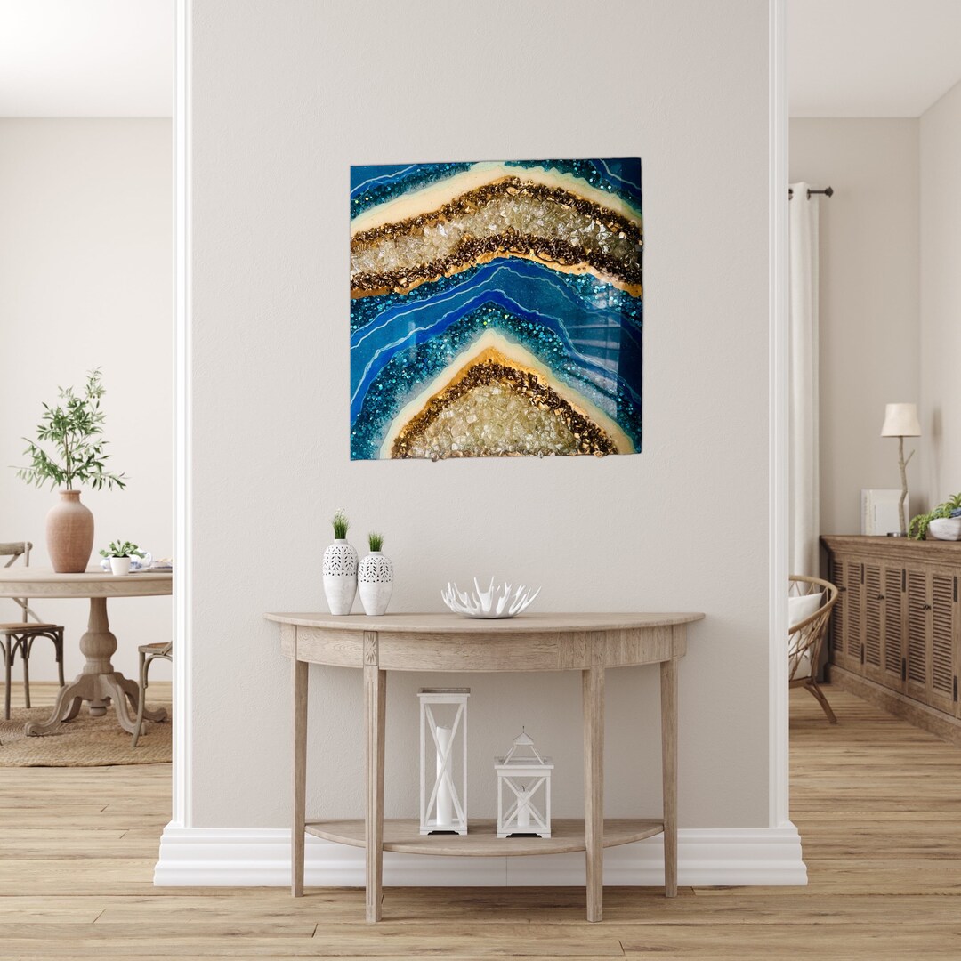Geode Painting| Blue and Gold Resin Wall Art| Luxury Wall Art | Epoxy ...
