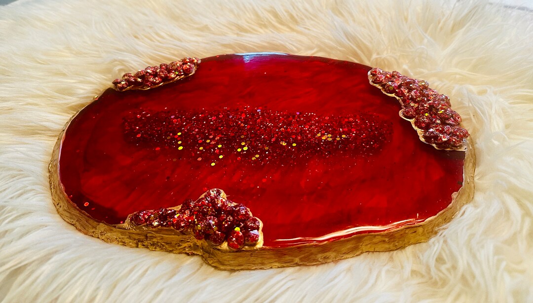Geode Agate Red Gold Pyrite Crystals Beautiful Decorative Tray, Modern ...