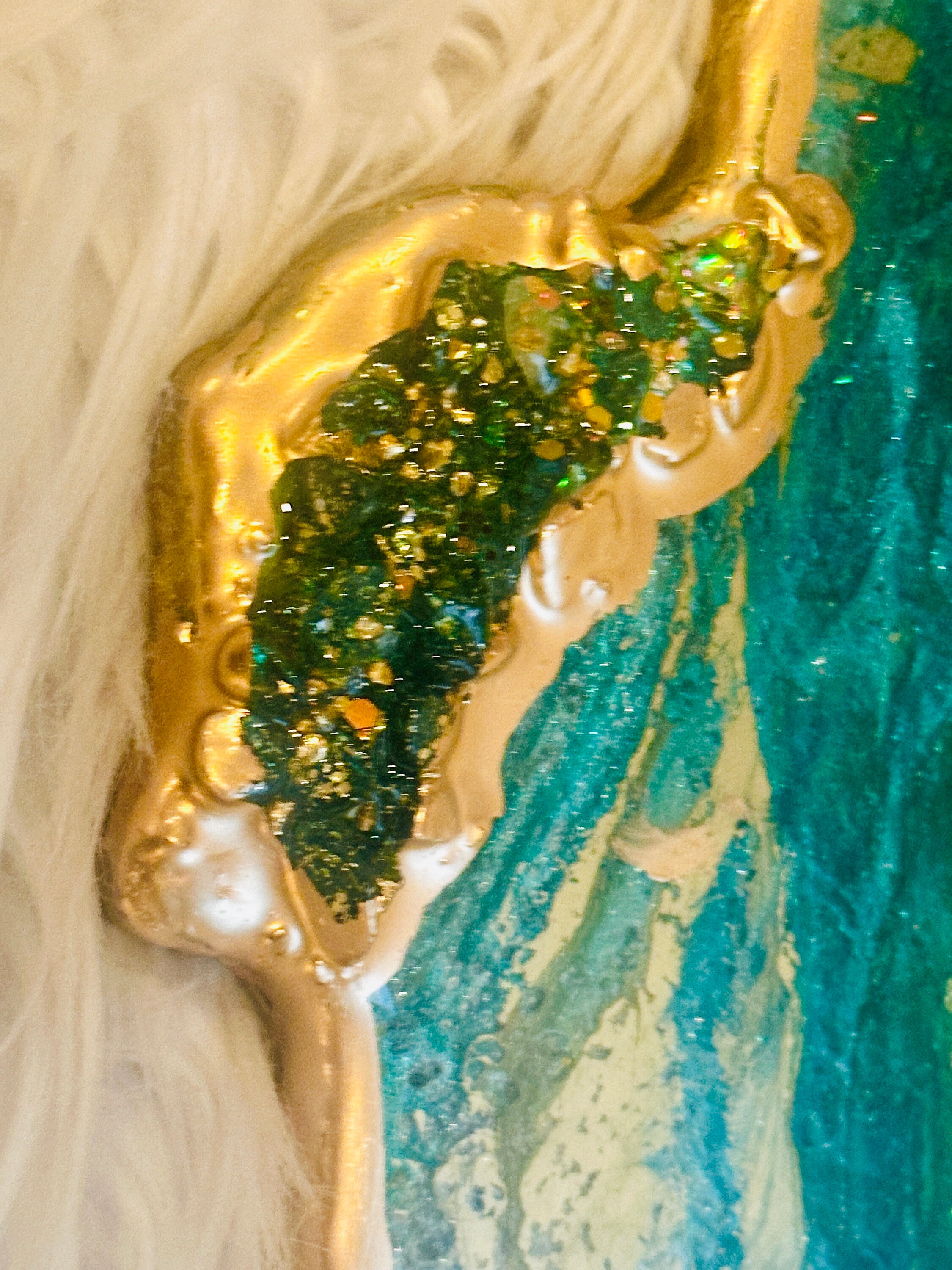 Large 16 Geode Agate Teal Green , Glass, Gold Nuggets,resin Geode Art ...