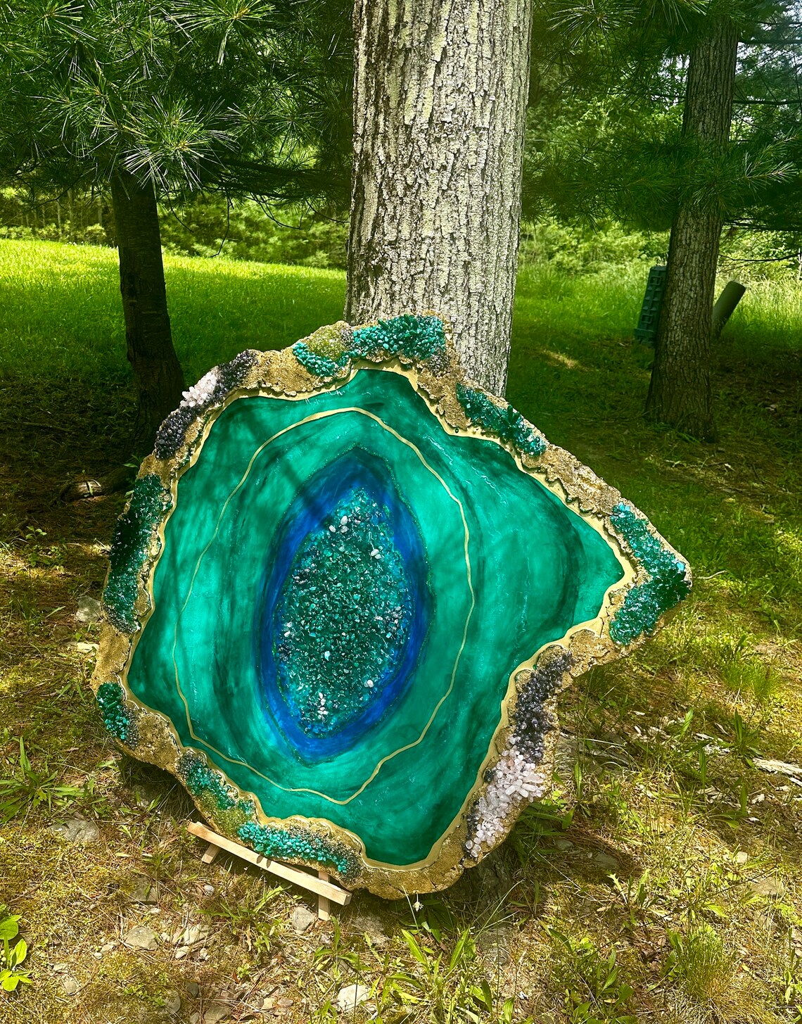 Emerald Green Geode Resin Painting – Malachite Crystal Agate Large ...