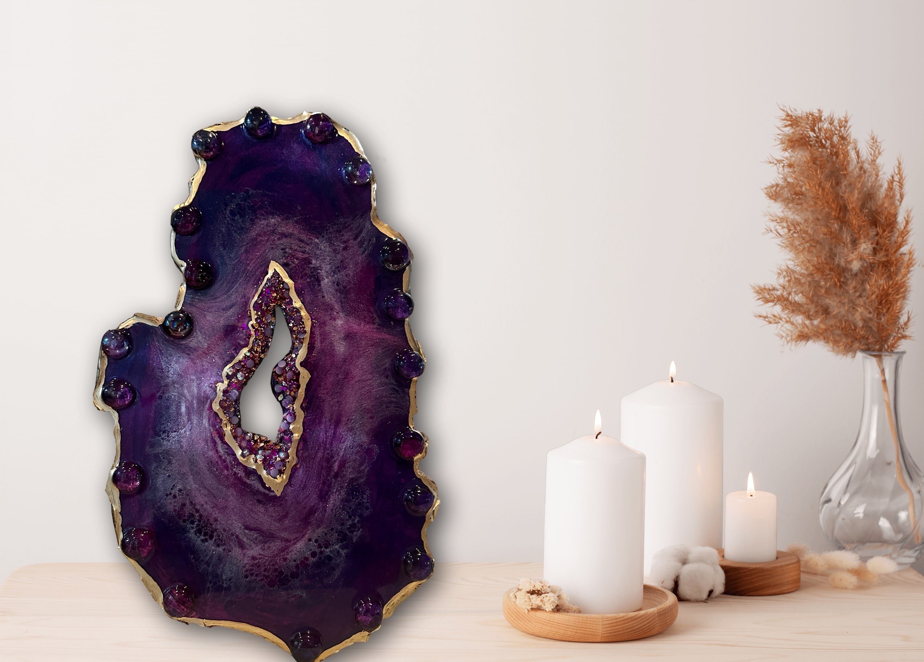 Large 16 Geode Agate Amethyst Purple,gold Nuggets,resin Geode Art ...