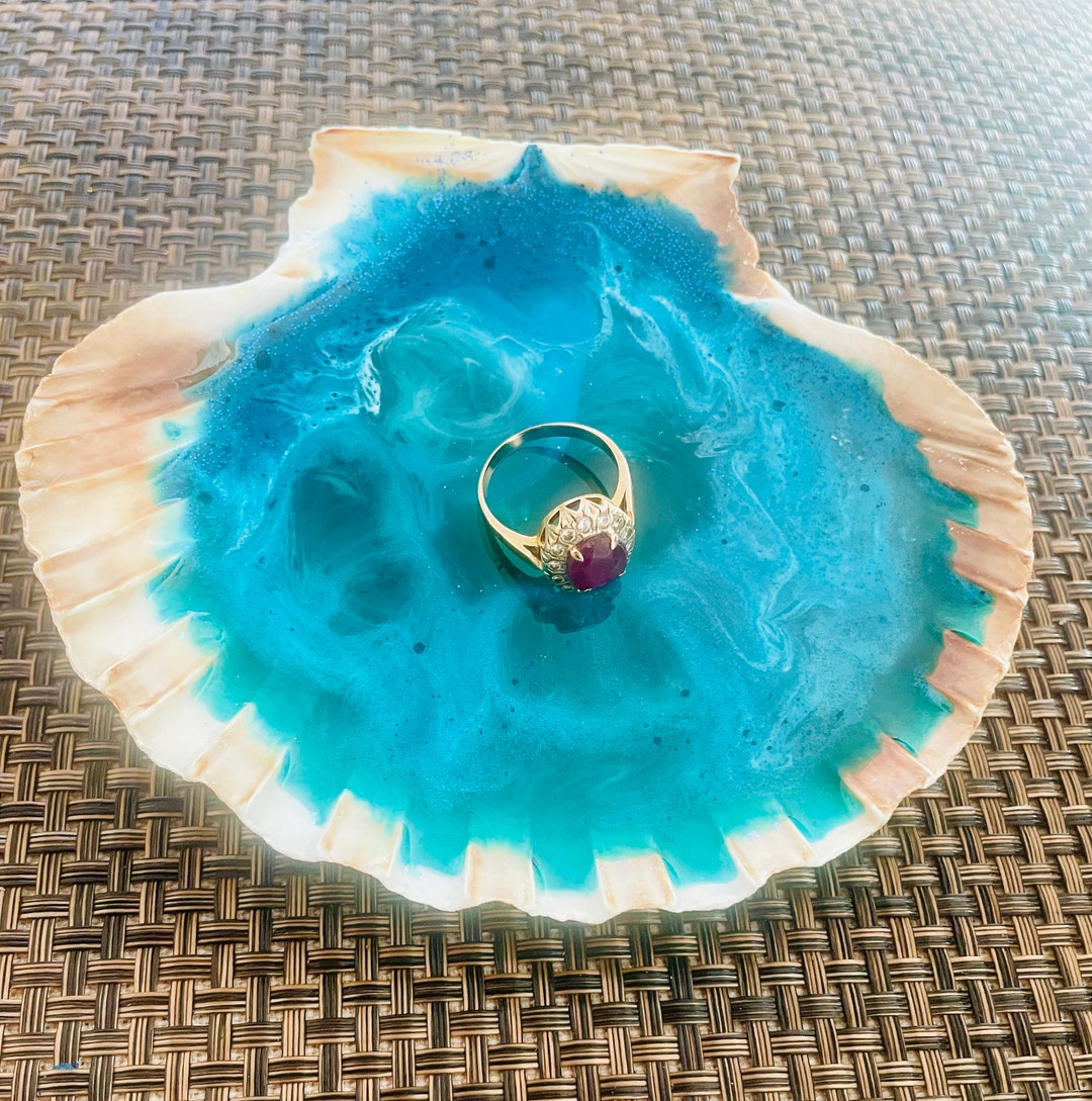 Ocean Resin Real Scallop Large Shell,home Decor, Beach Decor,ring ...