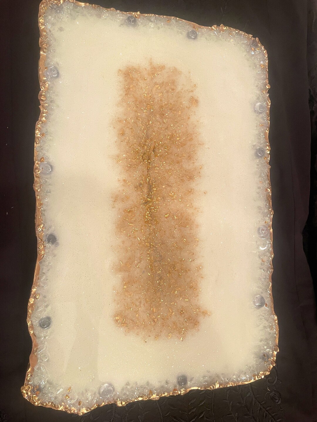 Geode Resin White & Gold Extra Large Tray With Gold Accents, Glass Rim ...