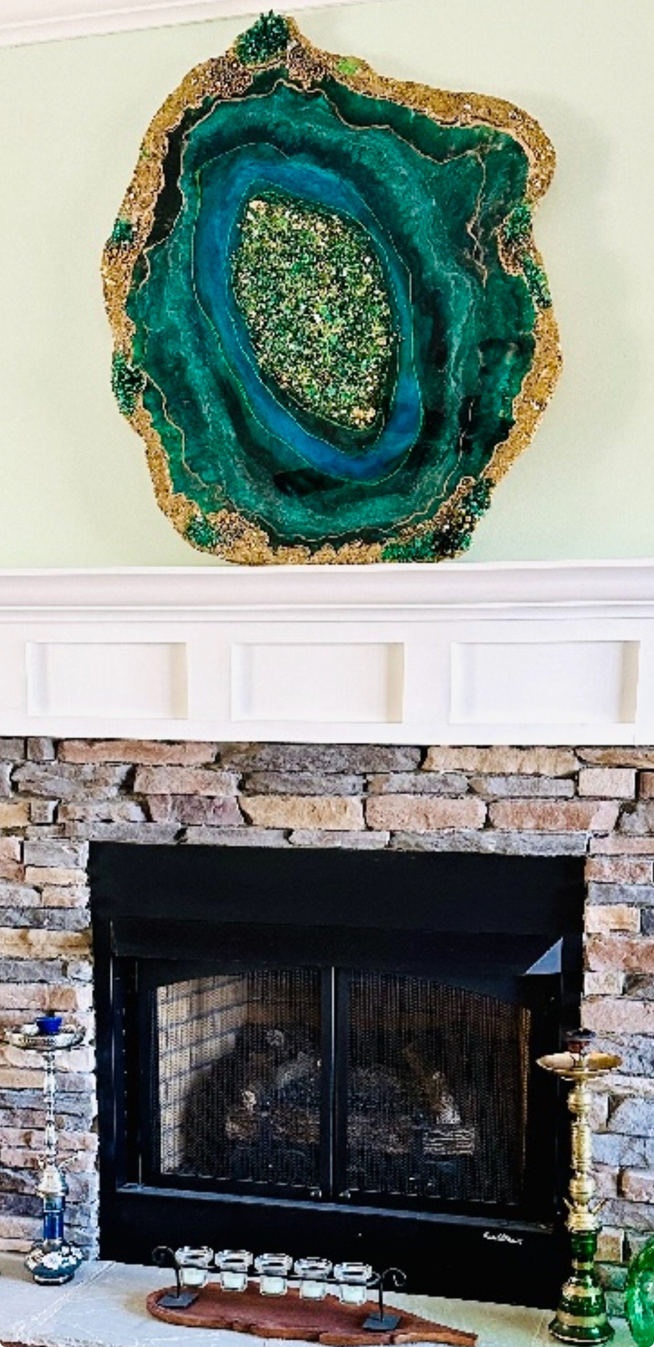 Emerald Green Geode Resin Painting – Malachite Crystal Agate Large ...