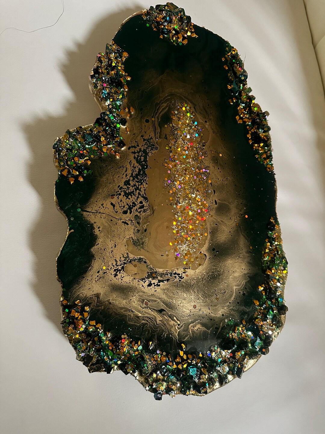 Large Geode Emerald Green ,gold Nuggets,resin Geode Art,decorative Tray ...
