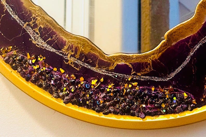 Amethyst Crystal Resin 24” Round Mirror | Handmade Geode Wall Decor - Etsy