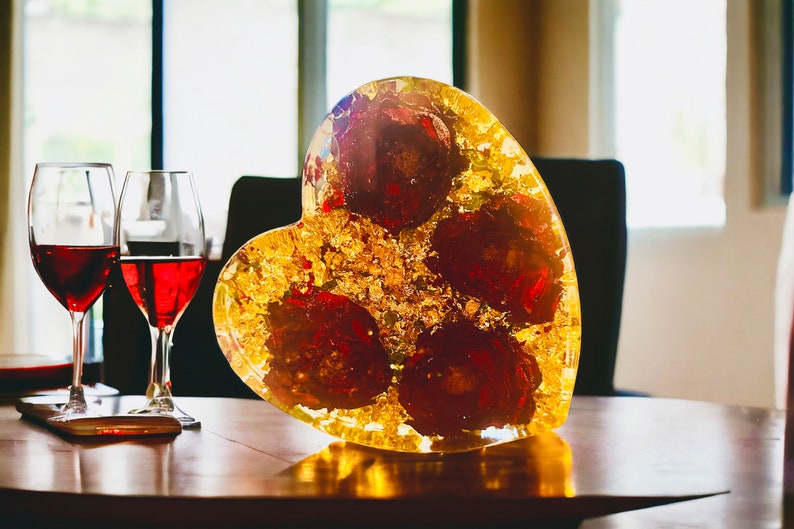 Handmade Preserved Flower, 3d Preserved Flower Heart Gold Leaf Flakes ...