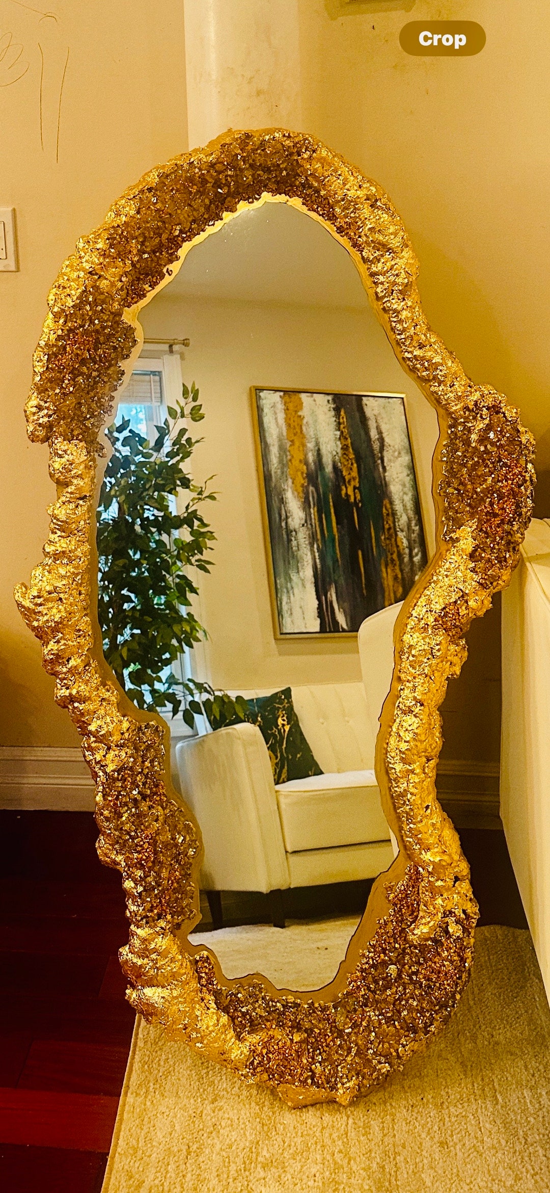 Gold Mirror Full Length Golden Frame Mirror, Gold Leaf Gilded Irregular ...