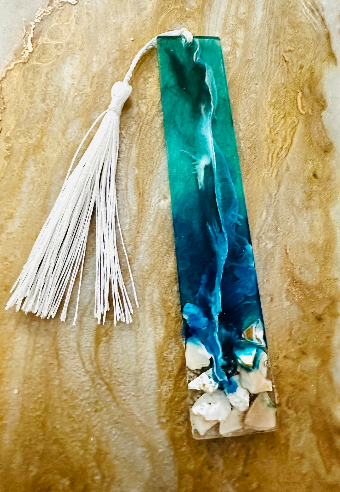 Handmade Beach Style Bookmarks With Sand and Shells, Resin Bookmark ...