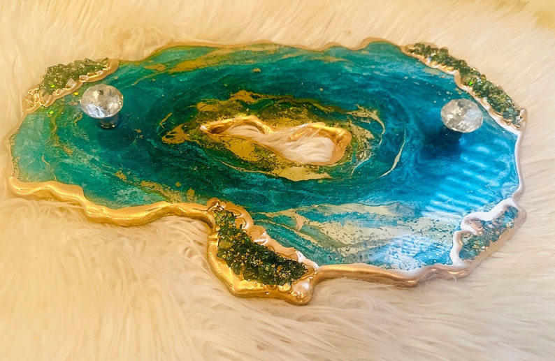 Large 16 Geode Agate Teal Green , Glass, Gold Nuggets,resin Geode Art ...