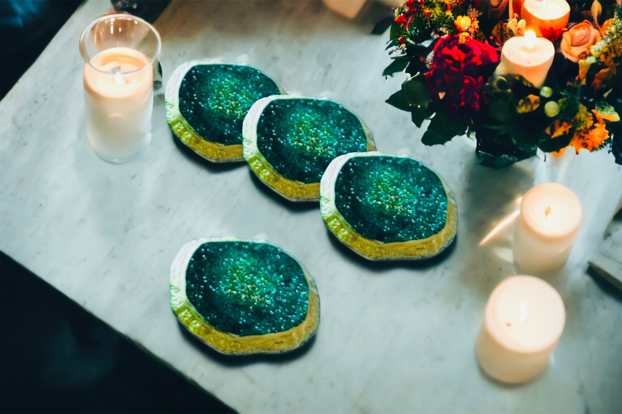 Emerald Green Geode Agate Round Irregular Shape Edges Coasters, Round ...
