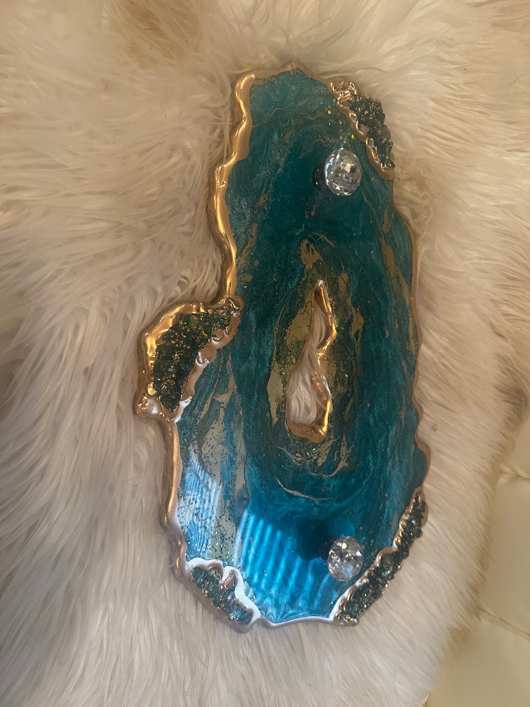 Large 16 Geode Agate Teal Green , Glass, Gold Nuggets,resin Geode Art ...