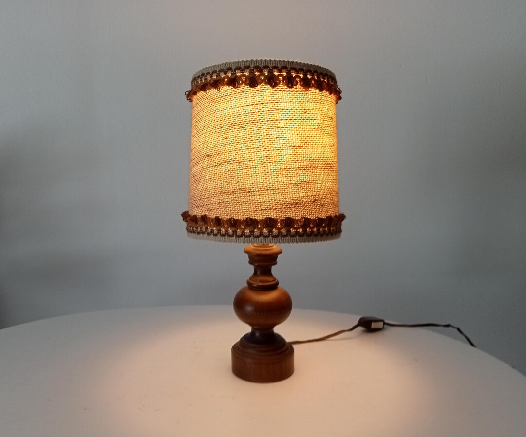 Vintage 60s Table Lamp in Turned Wood - Etsy