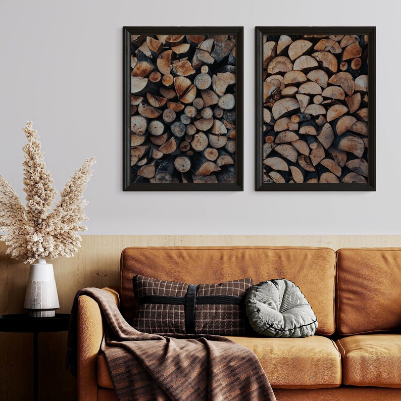 Wood Log Set of 2 Prints - Wood Art - Wood Pile Poster - Rustic Poster ...