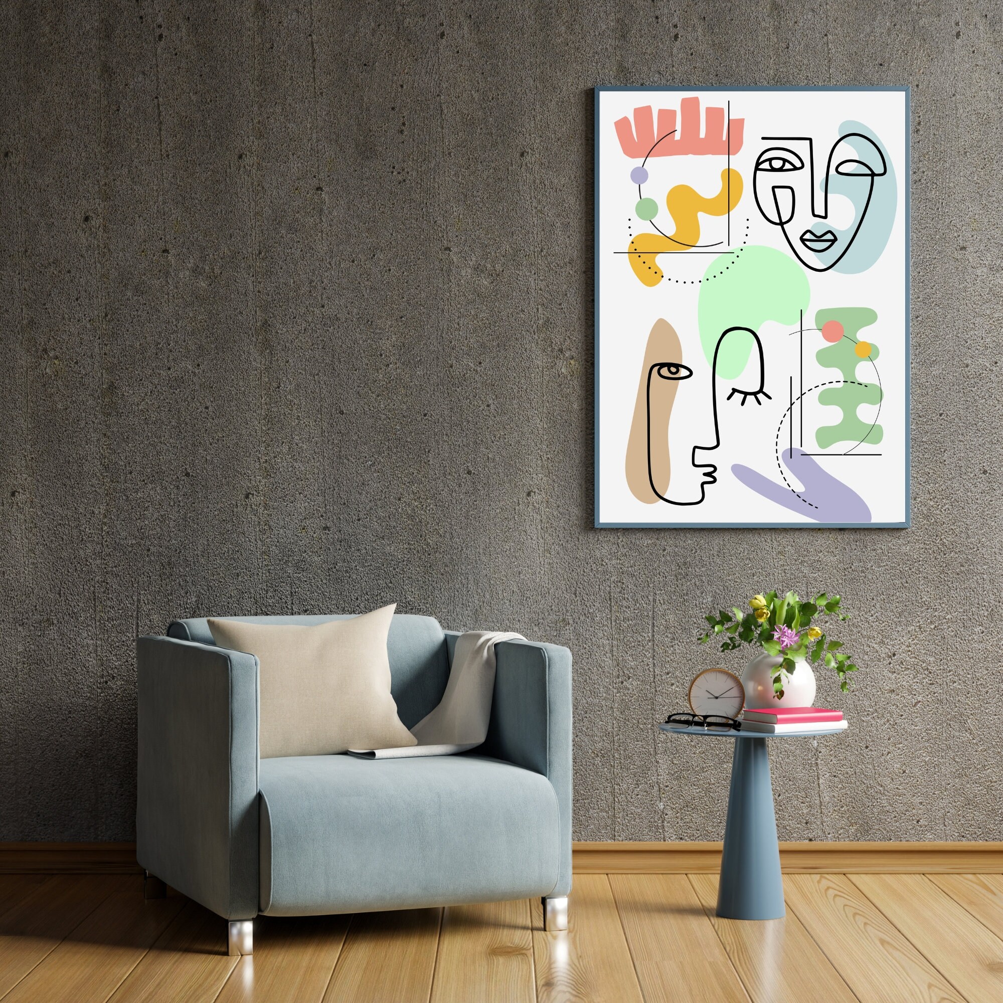 Kubi Line Design, 300 Dpi High Resolution, Different Sizes Ready to Print, Wall Art, Printable ...