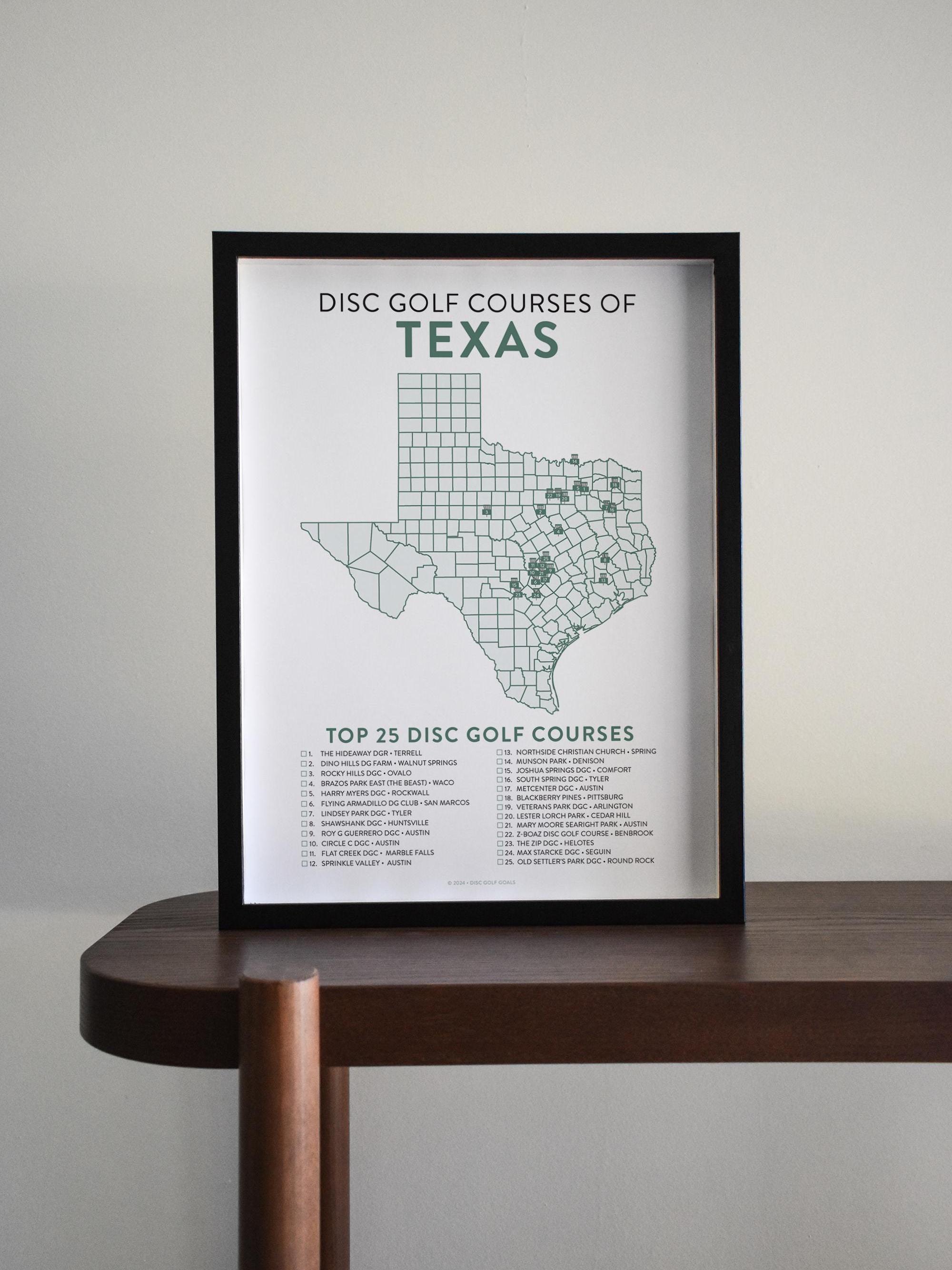 Top 25 Texas Disc Golf Courses Poster | 12x18 Checklist Map | Gifts for ...