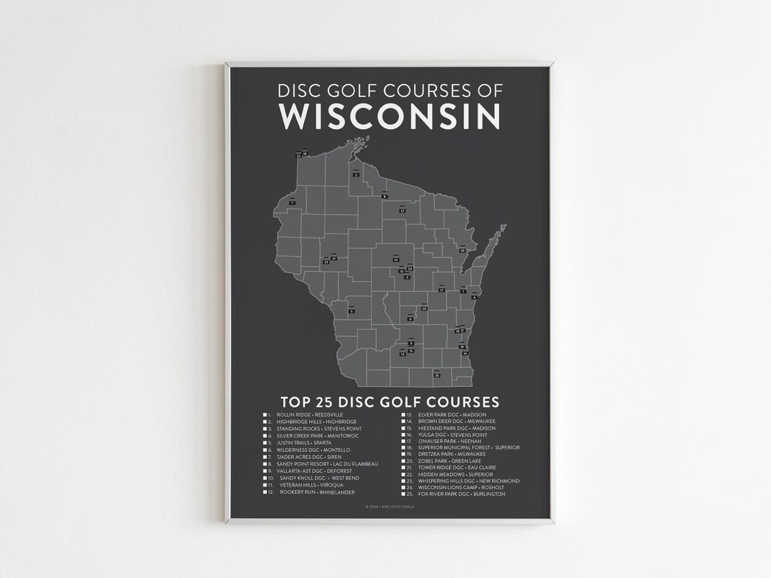 Top 25 Wisconsin Disc Golf Courses Poster | 12x18 Checklist Map | Gifts ...