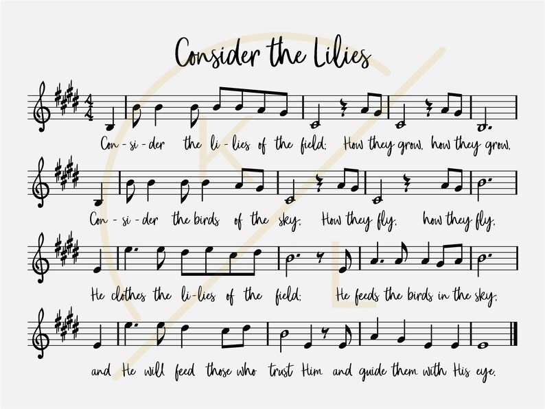 Consider the Lilies Hymn Wall Art, Farmhouse Christian Printable, Hymn ...