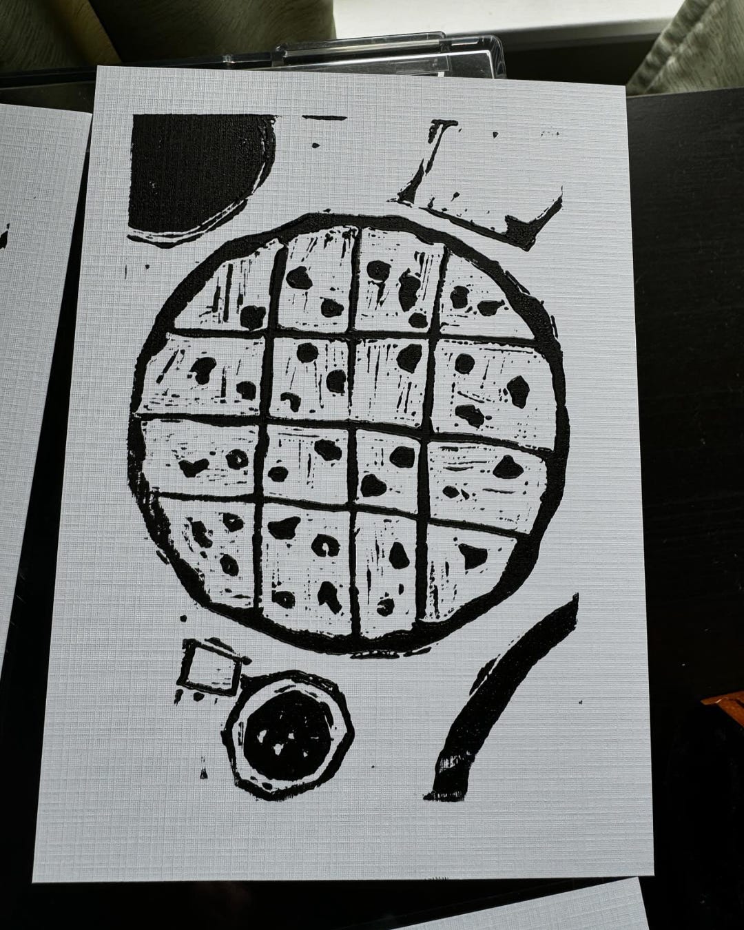 Tavern Style Chicago Pizza Linoleum Block Print | Handmade Pizza Art ...