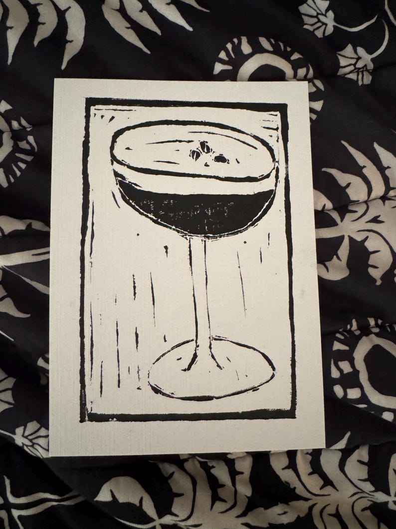 Handmade Linocut Print of Espresso Martini Original Art, Cocktail Lover ...