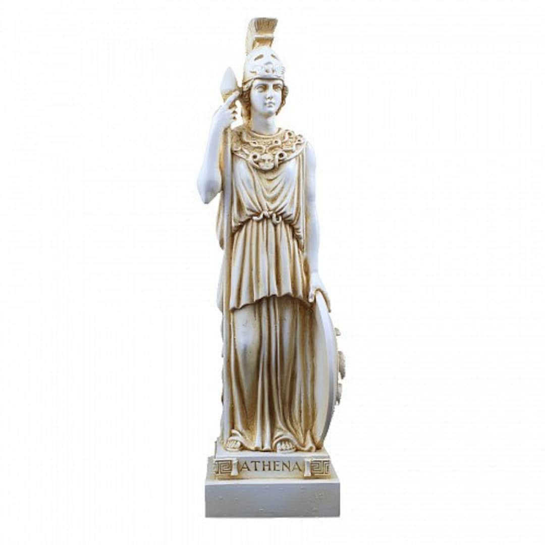Athena Statue 26cm Alabaster With Patina Finish Greek Statue Minerva ...