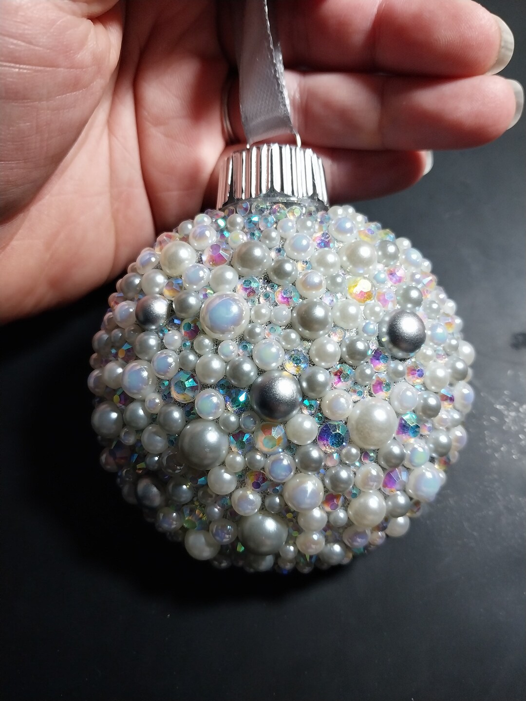 Rhinestone and Pearl Christmas Ornament - Etsy