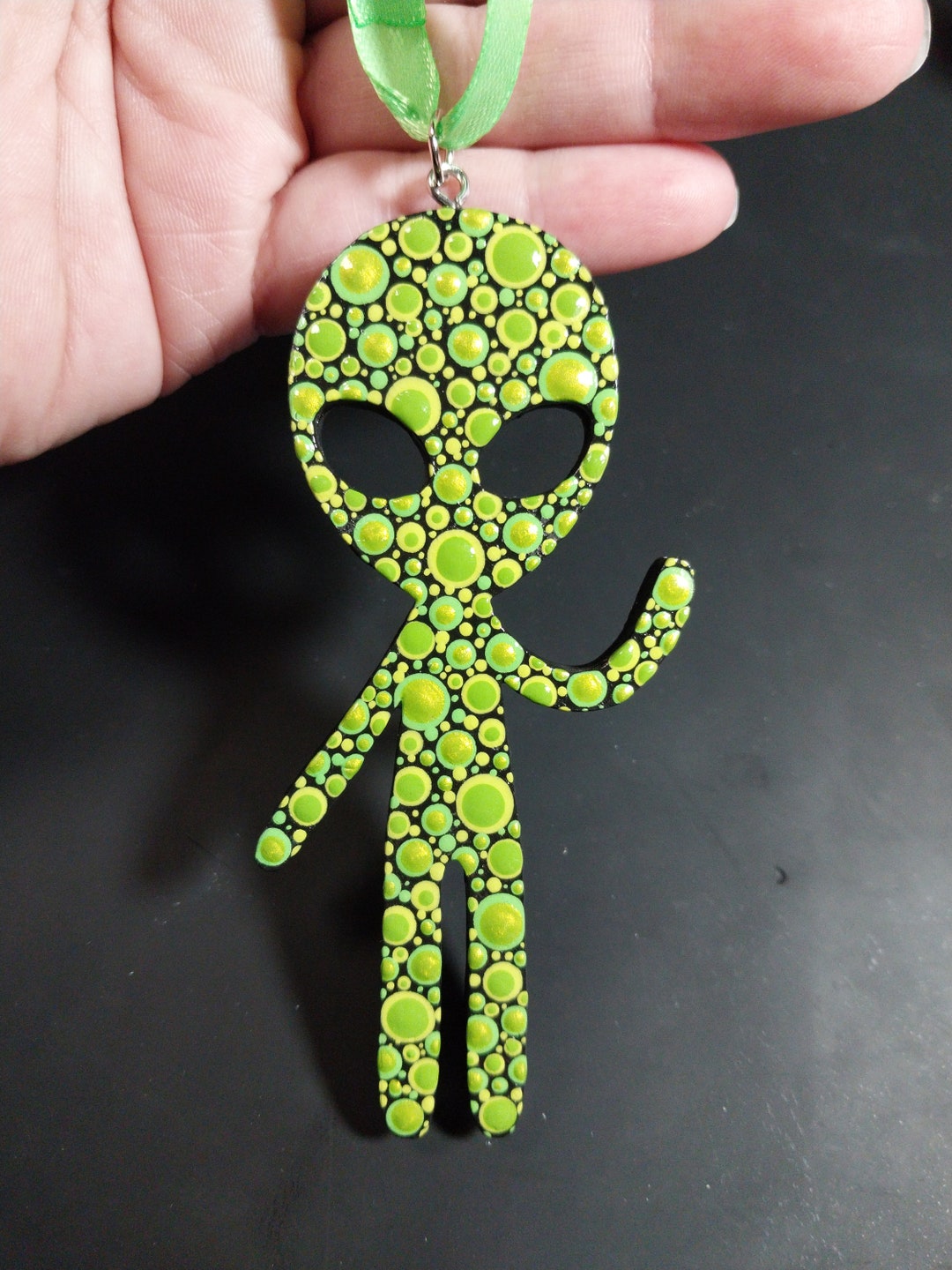Alien Dot Art Wooden Ornament - Etsy